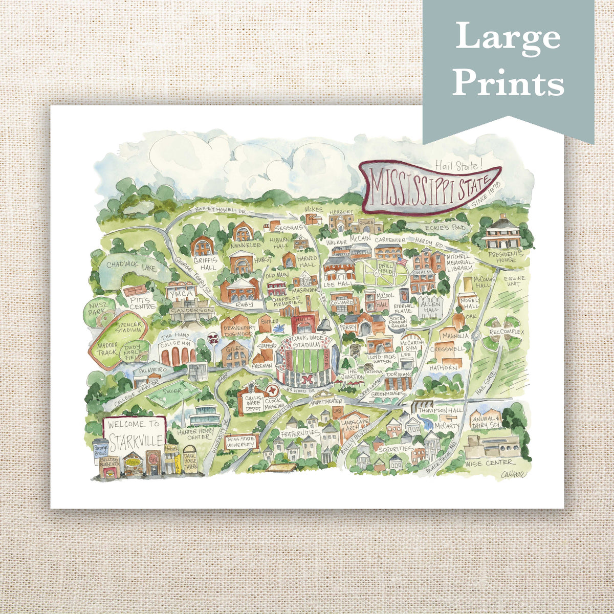 Mississippi State University Campus Print - Large Sizes