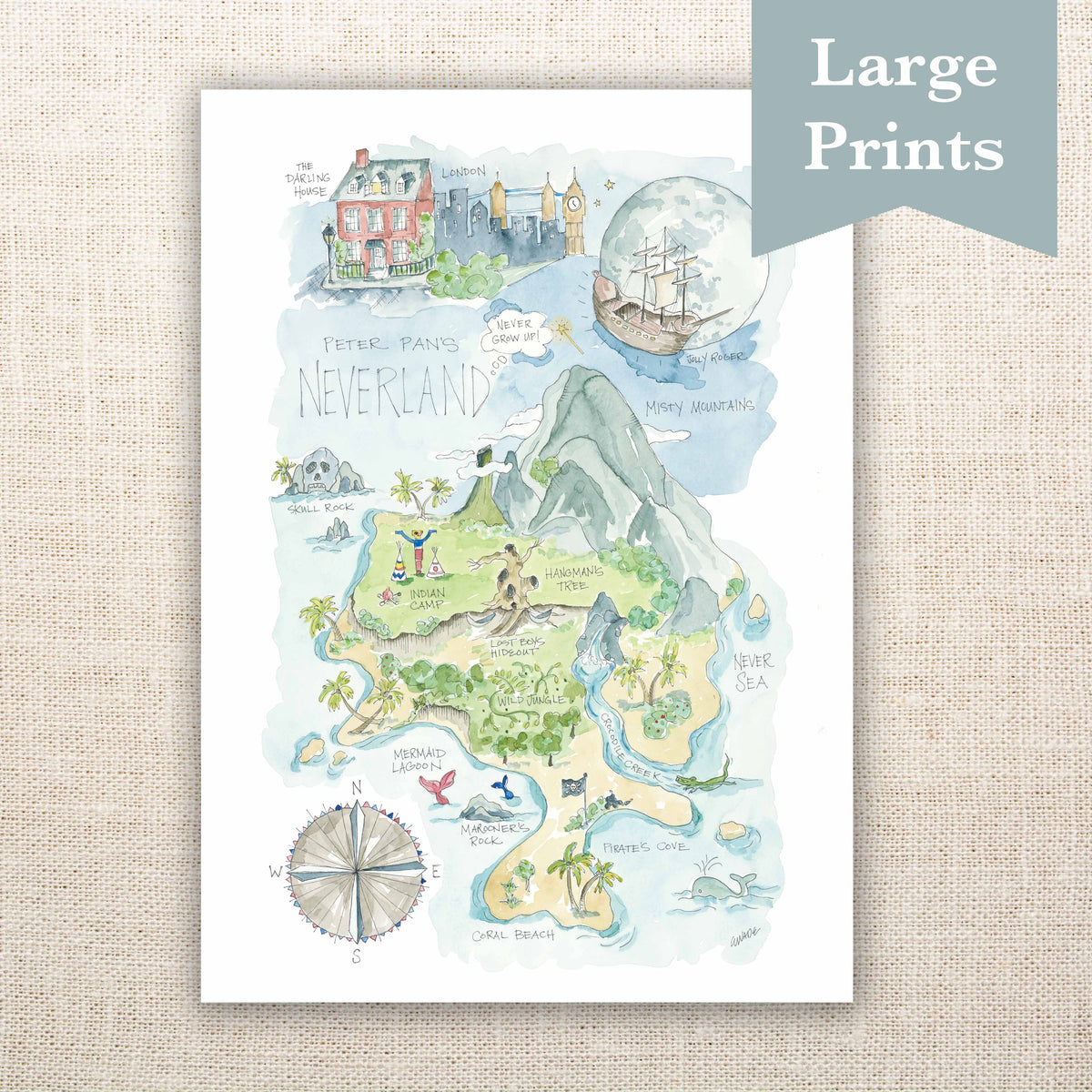"Peter Pan's Neverland Story Map" Large Sizes – Elizabeth Wade Studio