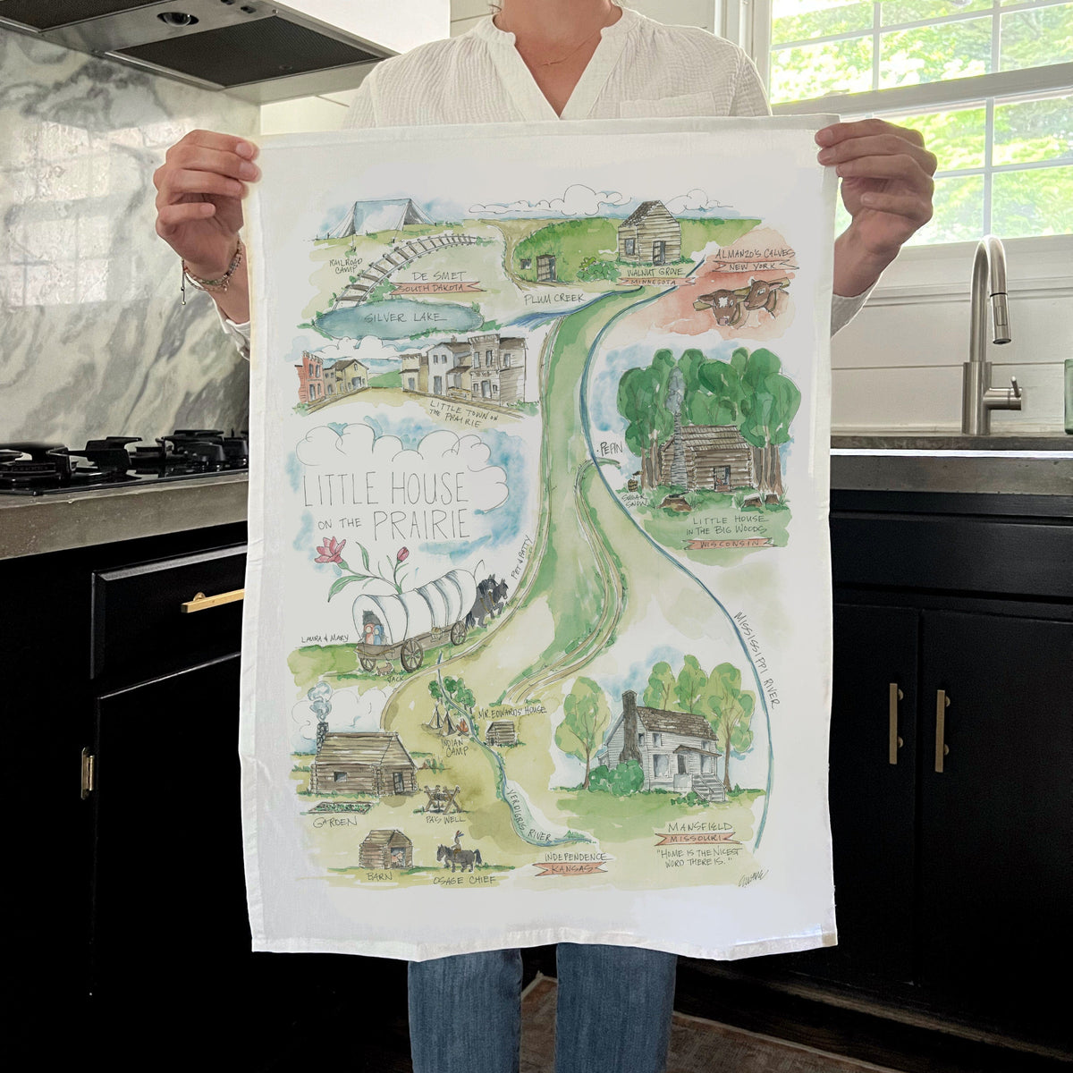“Little House on the Prairie Story Map" Tea Towel – Elizabeth Wade Studio