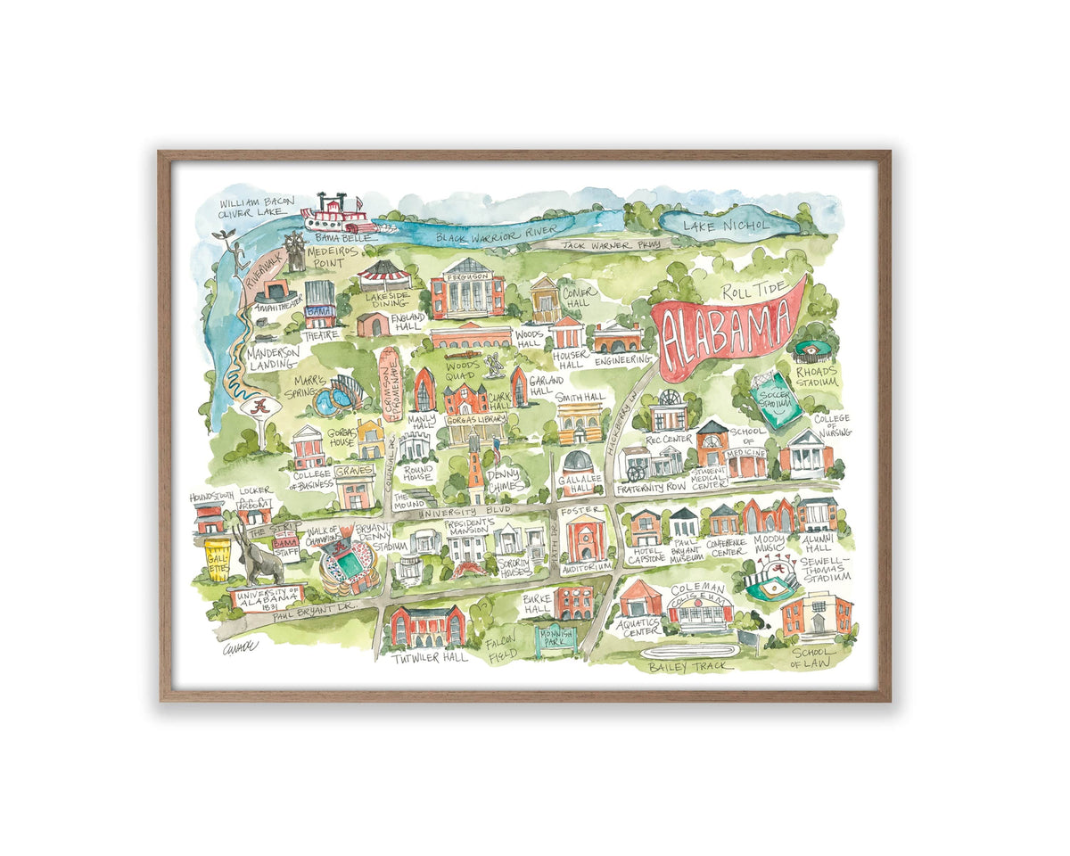 "Alabama Tuscaloosa Football College Map Print" 11x14